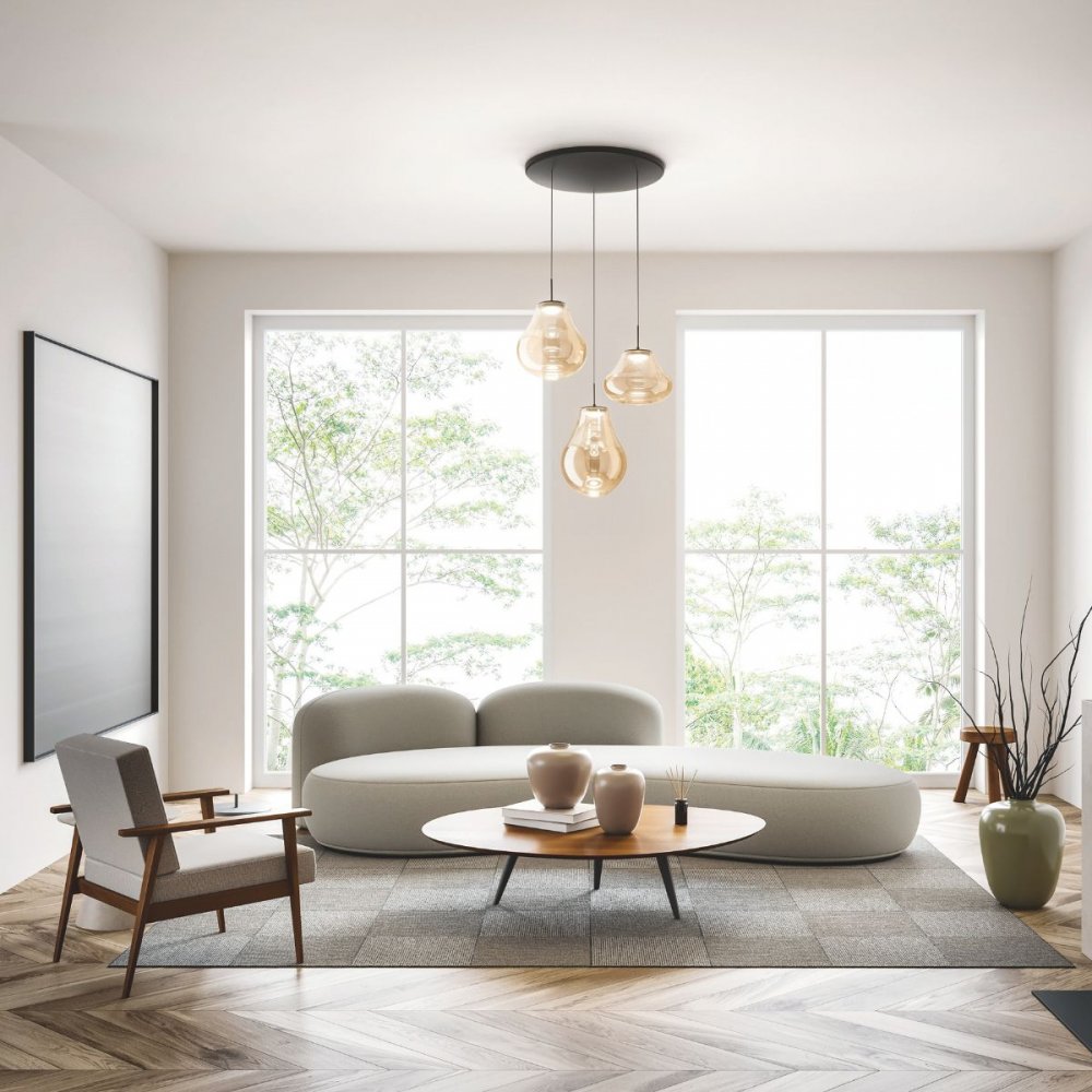 Fabas Luce 3774-47-125 LED Pendelleuchte Deva 3-flammig Amber dimmbar ...