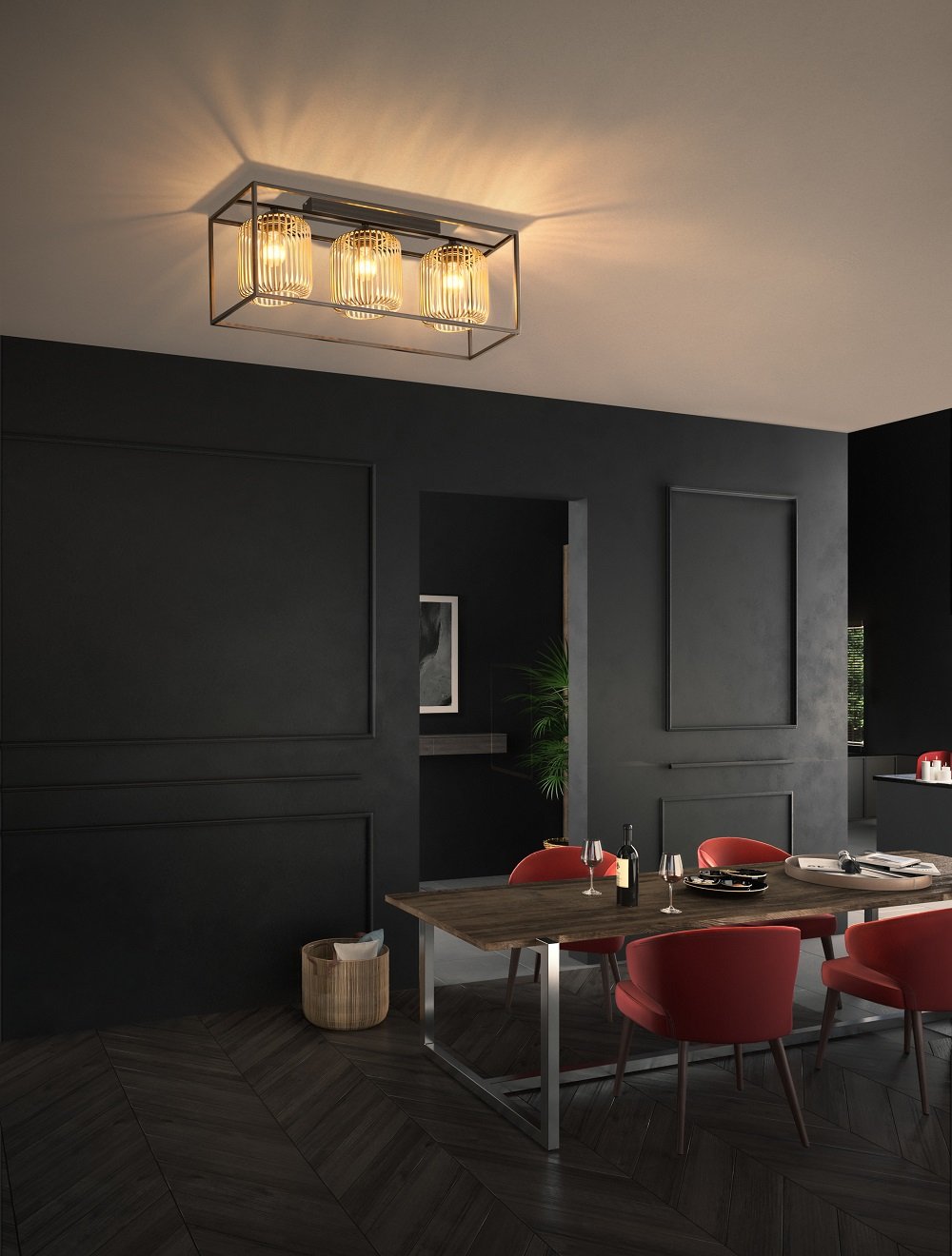 Fischer & Honsel 21357 Deckenleuchte Caydo 3-flammig schwarz goldfarben ...