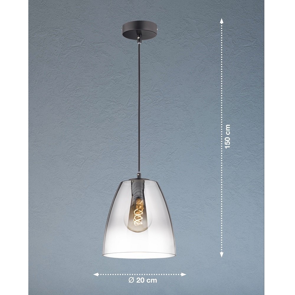 Fischer & Honsel 60840 Pendelleuchte Miro schwarz Glas rauchfarben klar ...