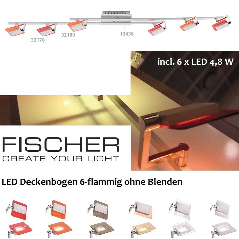 Fischer m6 LED 7 No. 13436 Deckenbogen ohne Glas 6-flammig aluminium ...