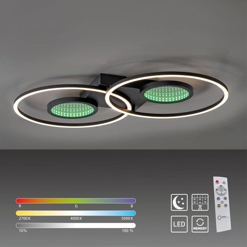 JUST LIGHT 15160-18 LED Deckenleuchte Tunel schwarz Effekte RGB Rainbow ...