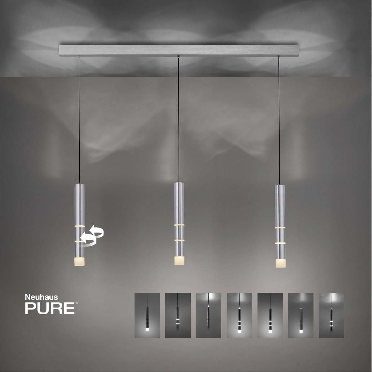 Paul Neuhaus 2213-95 PURE-VEGA LED Pendelleuchte aluminium 3-flammig ...