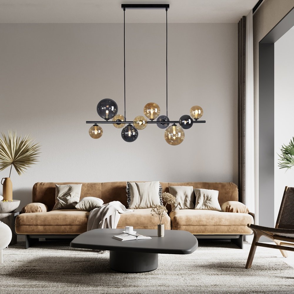 Paul Neuhaus 2583-18 LED Pendelleuchte schwarz Glas amber rauchfarben ...