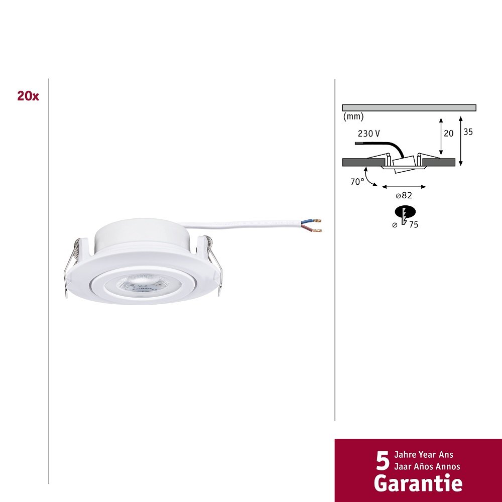Paulmann 99997 LED Einbauleuchten 20er-Set schwenkbar 3000K Weiß ...